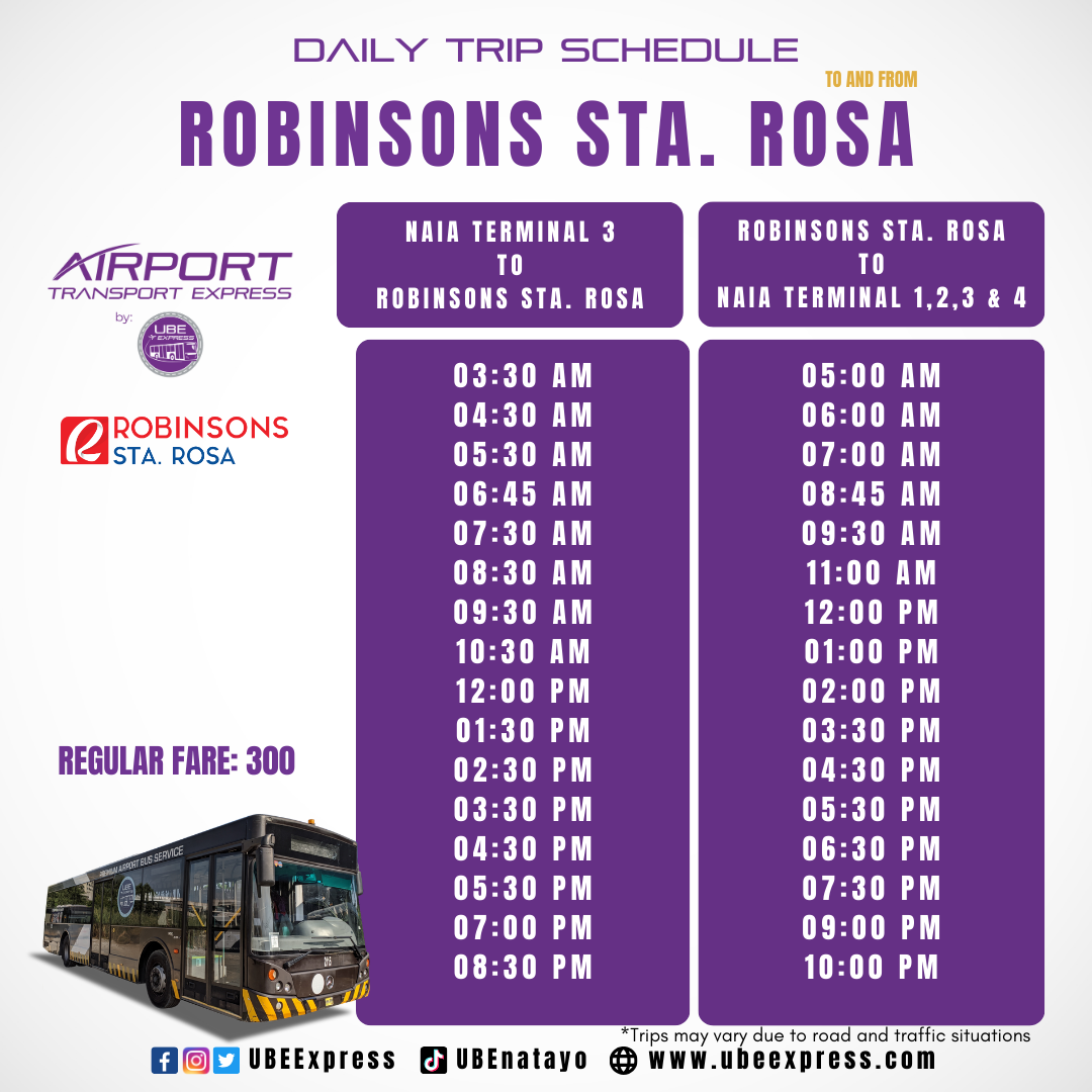 Robinsons Sta. Rosa UBE Express Trip Schedule | Robinsons Malls